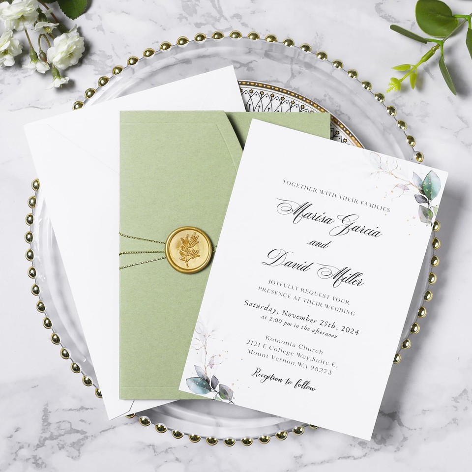 20PCS Wedding Invitation Cards Kits - 5x7 Wrap Pocket Invitation Cards ...