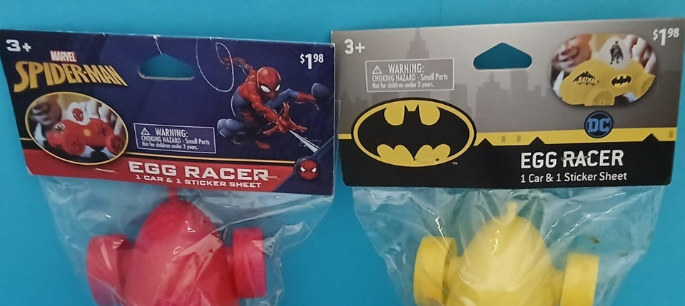 Marvel Spiderman & Batman EGG RACERS W/Stickers ** Great For Easter ...
