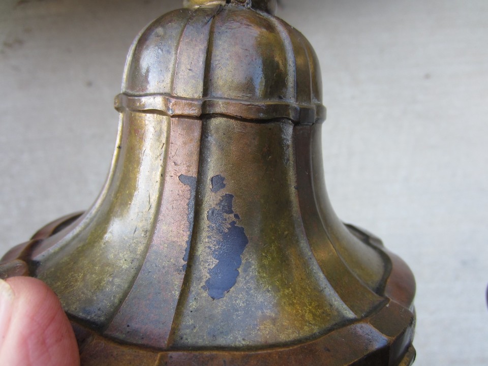 Early antique BRASS & COPPER Ceiling LIGHT Canopy or LAMP SHADE, marked ...