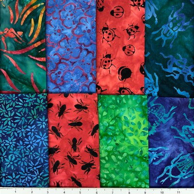 8 Fat Quarters Bugs: Three Batik Lunn Fabric FQ Pack 100% Cotton ...