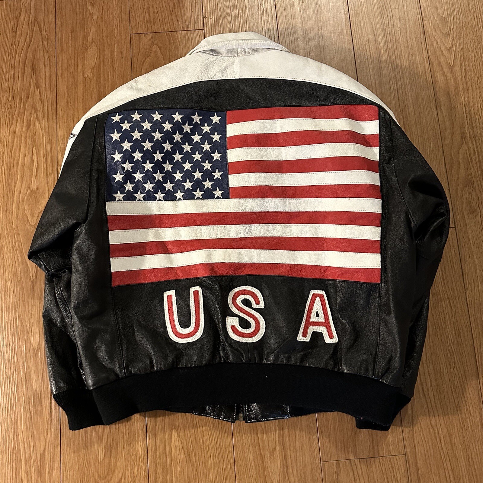 Vintage American Flag USA Leather Biker Bomber Jacket… - Gem
