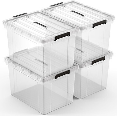 23 Gallon / 92 Qt Storage Box, Stackable Bin with Lid, Plastic ...
