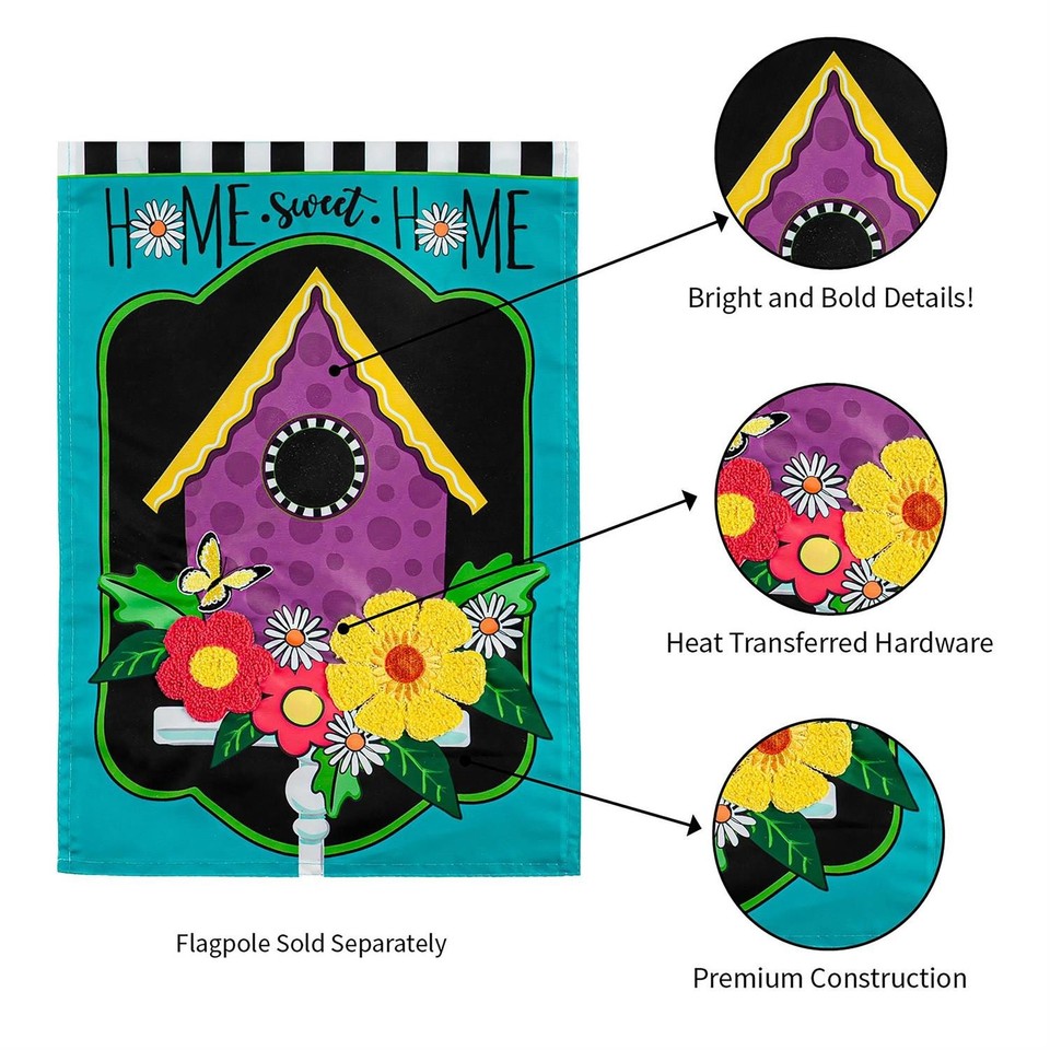 Daisy Birdhouse Garden Applique Flag | eBay