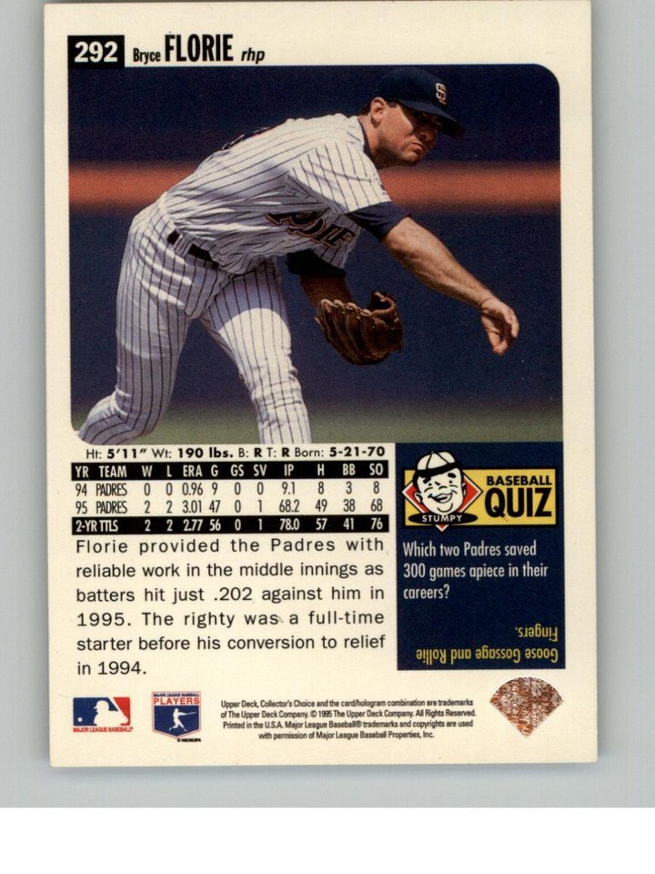 1996 Collector's Choice Bryce Florie 292 San Diego Padres Silver ...