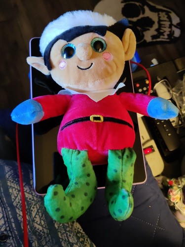 Christmas Elf Plush Big Glitter Eyes Walmart Soft Green Santa Hat 11 In ...