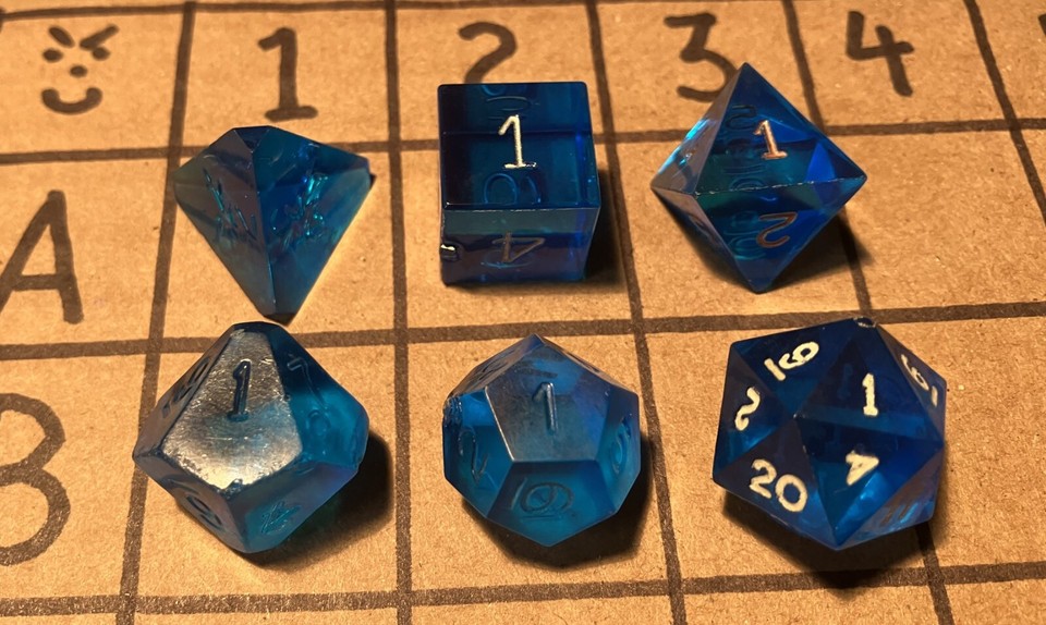 VINTAGE - ARMORY 1980s Dice Set - OOP BLUE Gem Translucent - Complete 6 ...