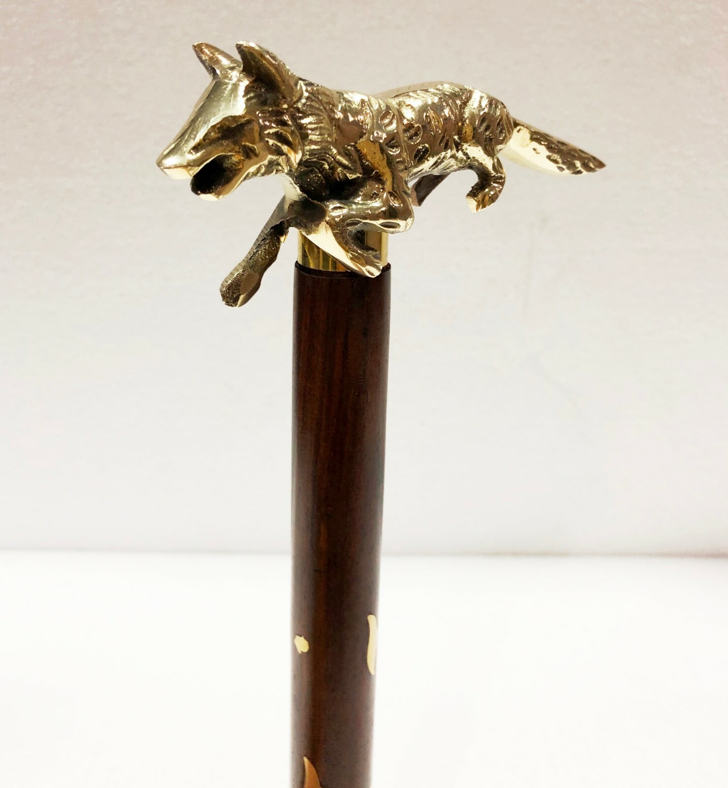 Antique 3 fold Designer Brass Wolf Handle Wooden Fold… - Gem