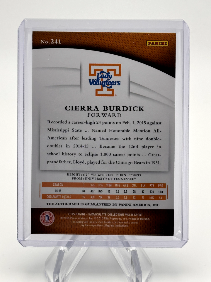 CIERRA BURDICK 2015 PANINI NATIONAL TREASURES ROOKIE AUTOGRAPH /99 ...