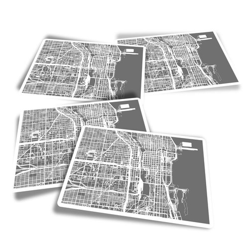 4x Rectangle Stickers - BW - Chicago USA Urban Street Map #38995 | eBay