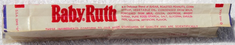 ©1952 Curtiss 5¢ Baby Ruth Candy Bar Wrapper w/Baby Ruth Cookie Recipe ...
