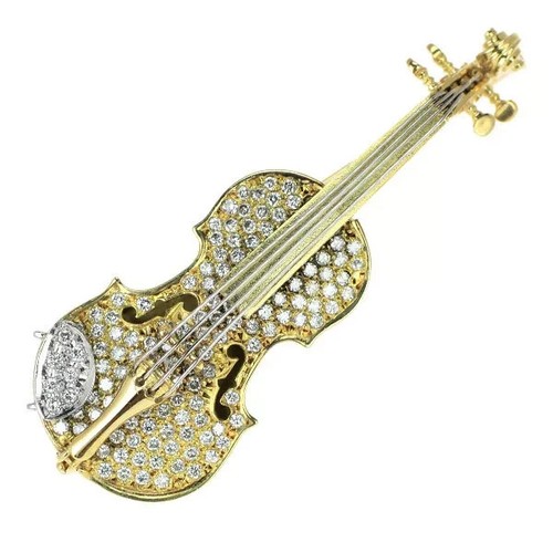 2.20Ct Round Cut Lab Created Diamond Violin Pin Brooch 14k Two Tone ...