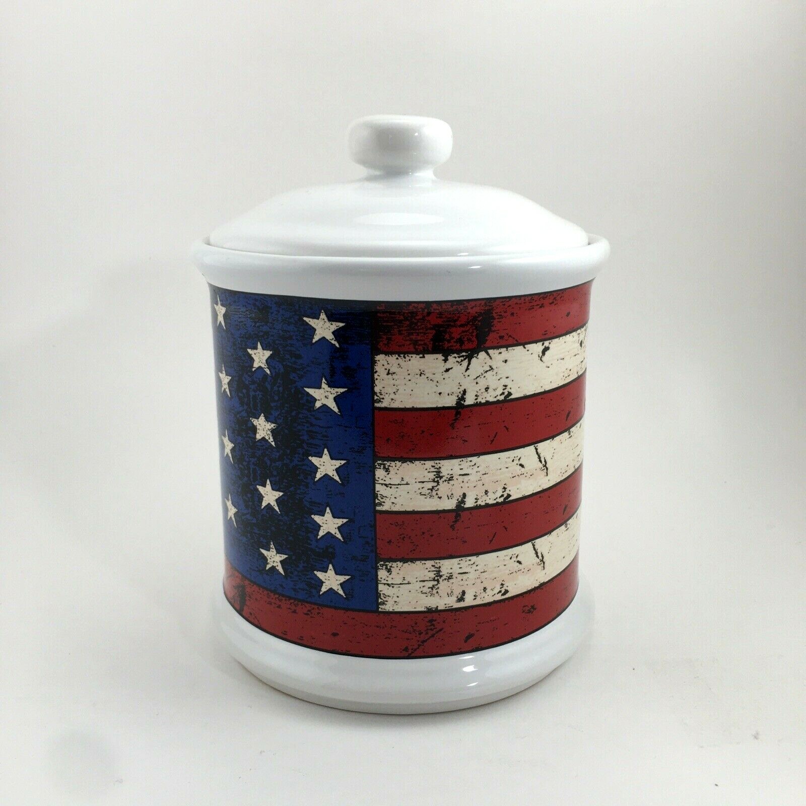Warren Kimble Colonial Canister Cookie Jar American Flag by Sakura 7-1/ ...