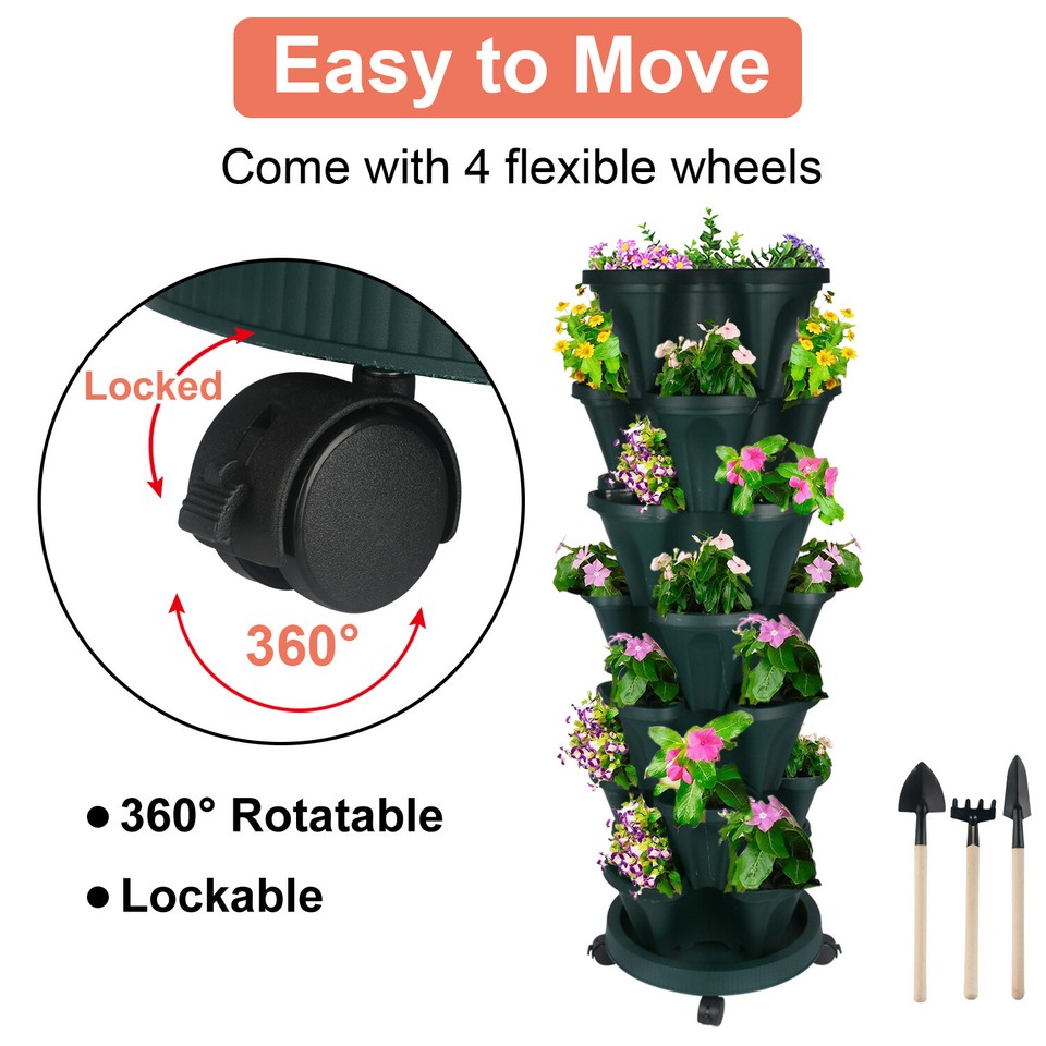7 Tier Vertical Garden Tower Stackable Planter Herb Flower Veg Pots ...