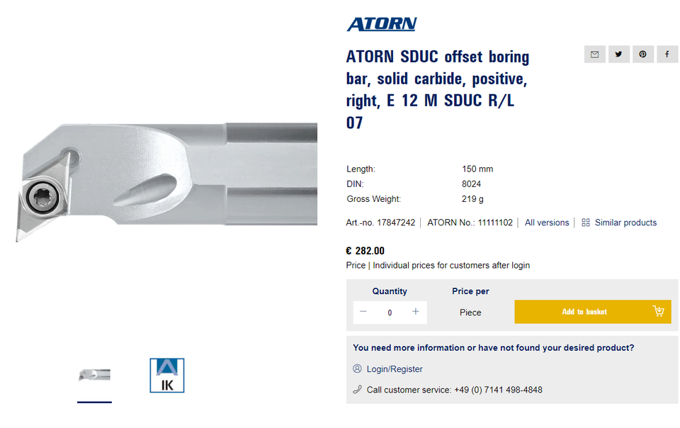 ATORN CARBIDE BORING BAR E12M SDUCR-07+ 10 pcs. DCGT070204 UM 1115 ...