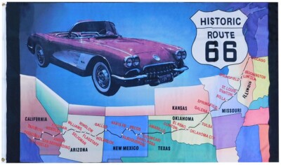 Route 66 With Cars And Map Premium Quality 3x5 3'x5' Polyester 100D ...