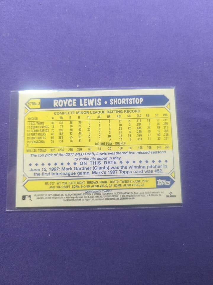 ROYCE LEWIS 2022 TOPPS UPDATE 35th ANNIV INSERT ROOKIE CARD #87TBU-3 | eBay