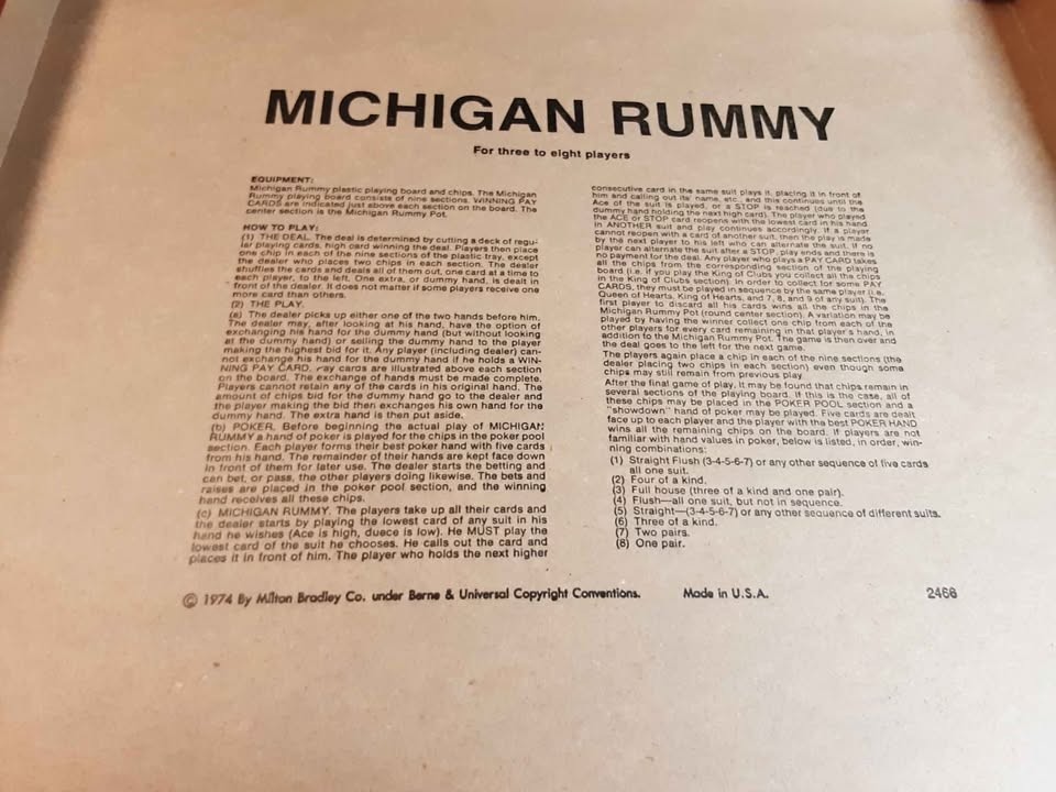 Vintage Michigan Rummy 1974 Poker Card Chip Game Tray Board Game Milton ...