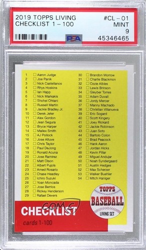 2019 Topps Living Set Online Exclusive Checklist #CL-01 PSA 9 MINT | eBay