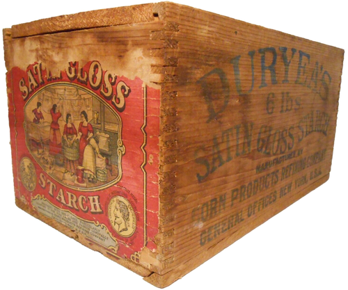 DURYEAS SATIN GLOSS STARCH EARLY 20TH C ANTIQUE INK STMPD/PAPER LBLD SM ...