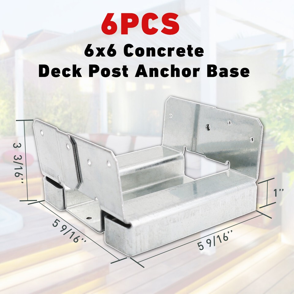 6Pcs 6x6 Concrete Deck Post Anchor Base Adjustable Metal Post Bracket ...