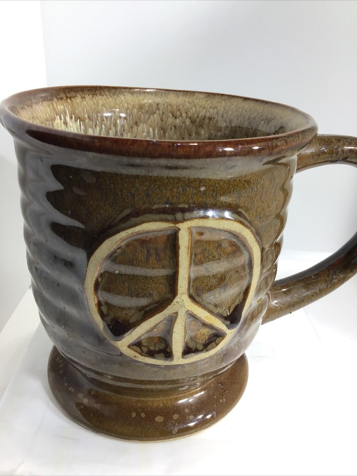 PEACE SIGN SYMBOL COFFEE MUG. BROWN DRIP PEACE MUG. HANDMADE POTTERY ...
