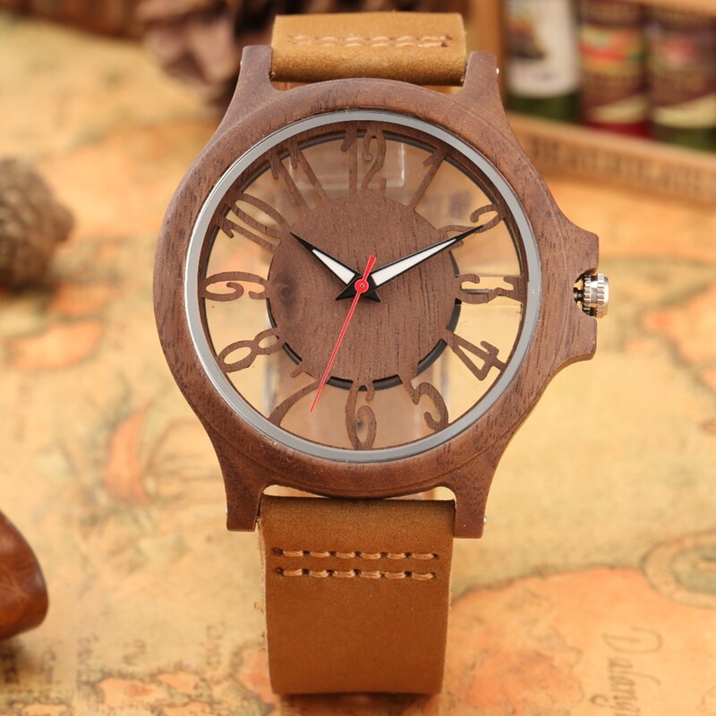 Handmade Hollow Out Arabic Number Dial Wooden Quartz Wrist Watch for ...
