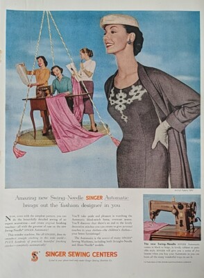 1956 vintage singer sewing machine Center Print Ad, Swing Needle ...