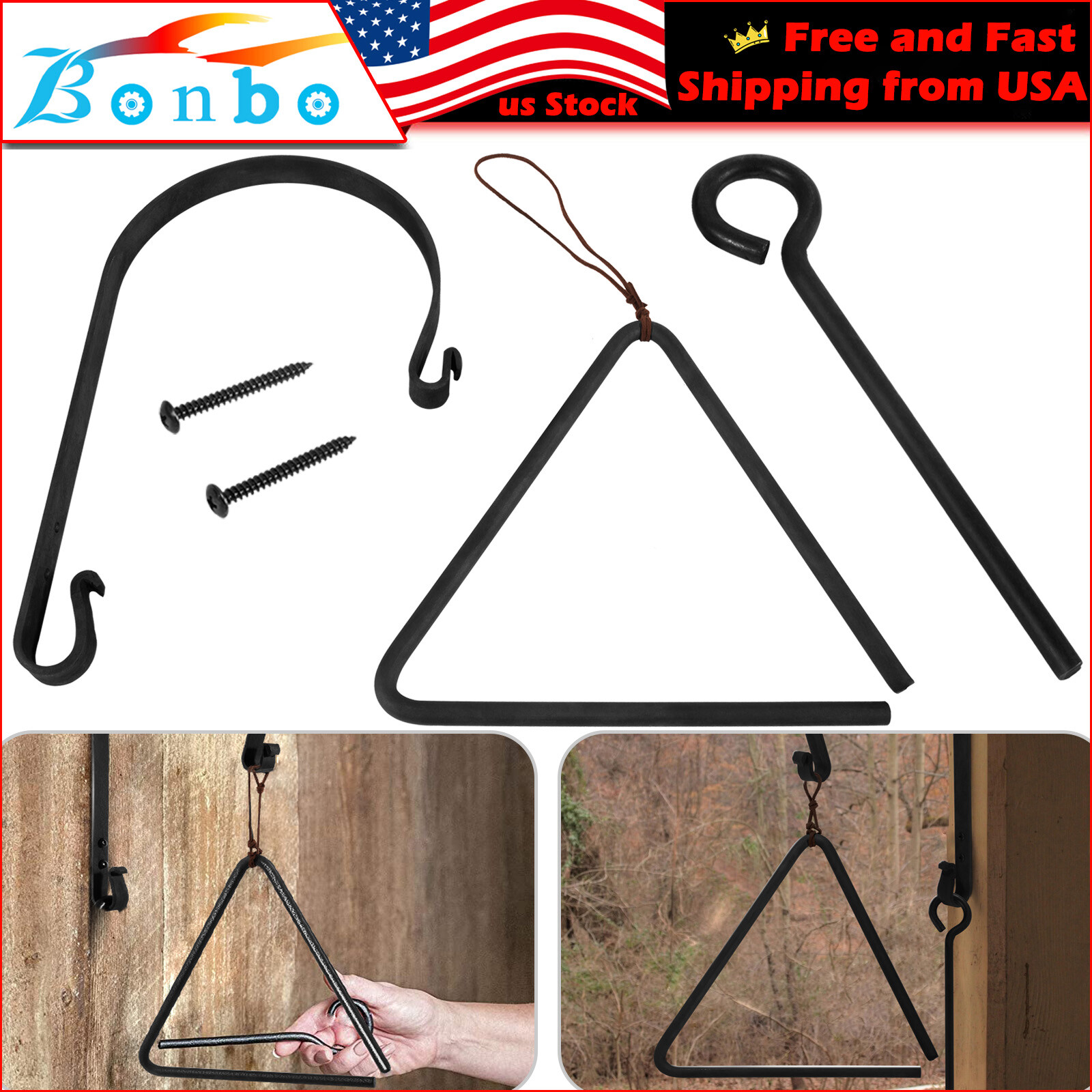 Triangle Dinner Bell with Metal Hanger and Call Striker for Cowboy ...
