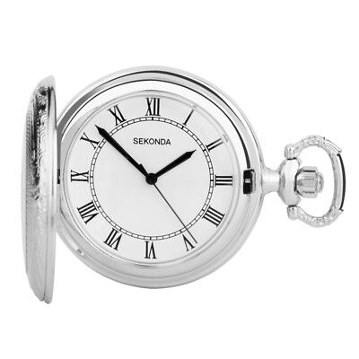 Sekonda Classic 42mm Pocket Watch Silver with Chain Model 3798 RRP £54. ...