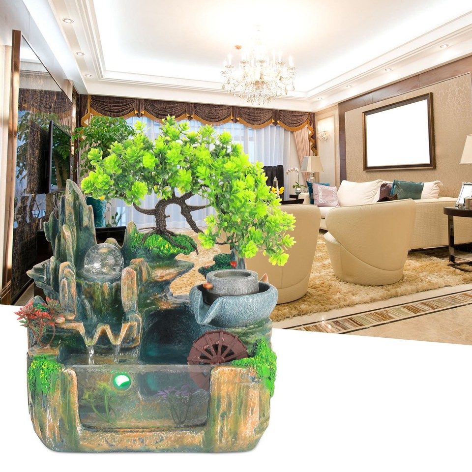 Tabletop Fountain Small Rockery Waterwheel Desktop Fish Container ...