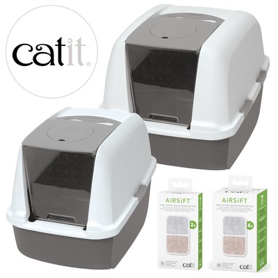 Cat Litter Tray CATIT AiRSiFT Large Hooded Box with Door Flap & Dual ...