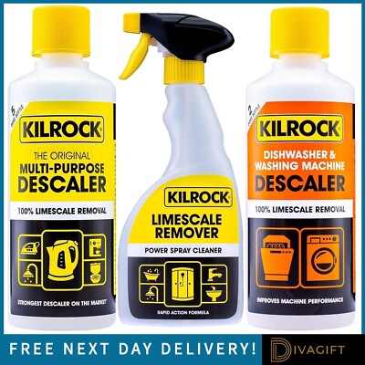 KILROCK DESCALER LIMESCALE REMOVER LIQUID GEL KETTLES SHOWER HEADS IRON ...
