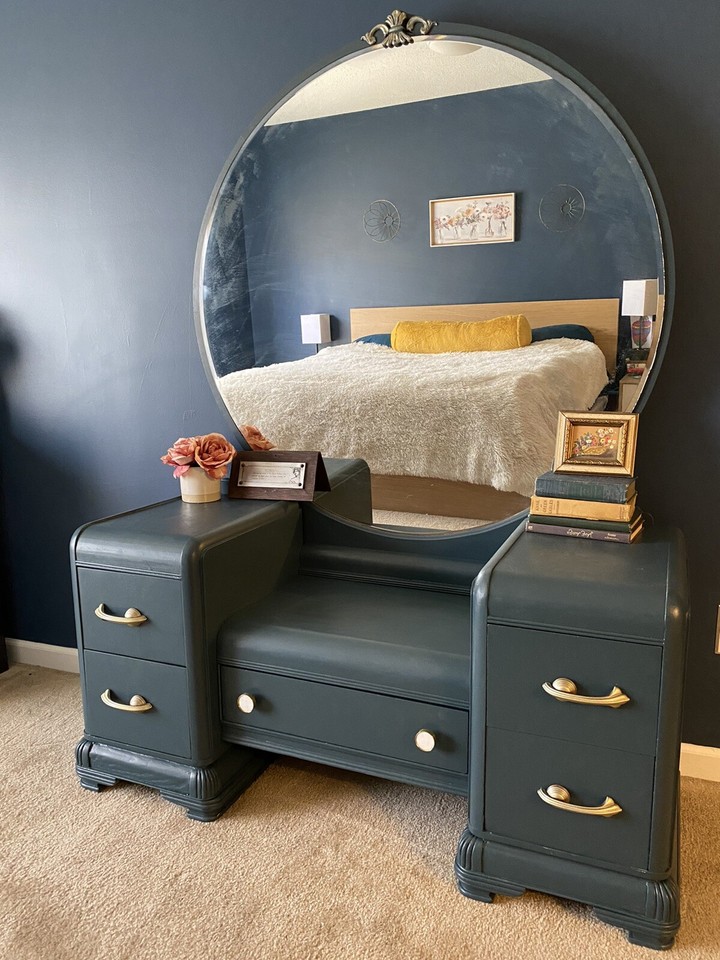 Antique Art Deco Waterfall Style Mirrored Vanity Dressing Table W ...