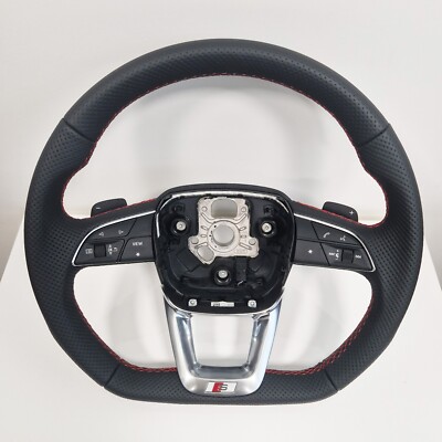 Genuine AUDI S line Q7 Q8 SQ7 SQ8 steering wheel new black leather red ...