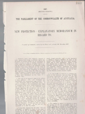 AUS PARLIAMENT PAPERS ,COMMONWEALTH 1907 , NEW PROTECTION | eBay Australia