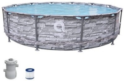 Above Ground Pool 12 Ft. Grey Stone Premium Round Fiberglass Frame ...