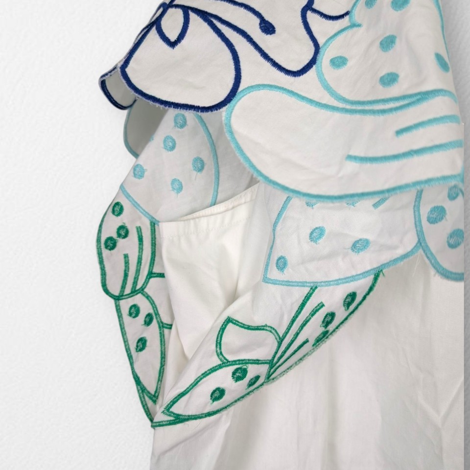 NEW Oddi Oddy White Scalloped Floral Embroidered Cotton Top Shirt Size ...