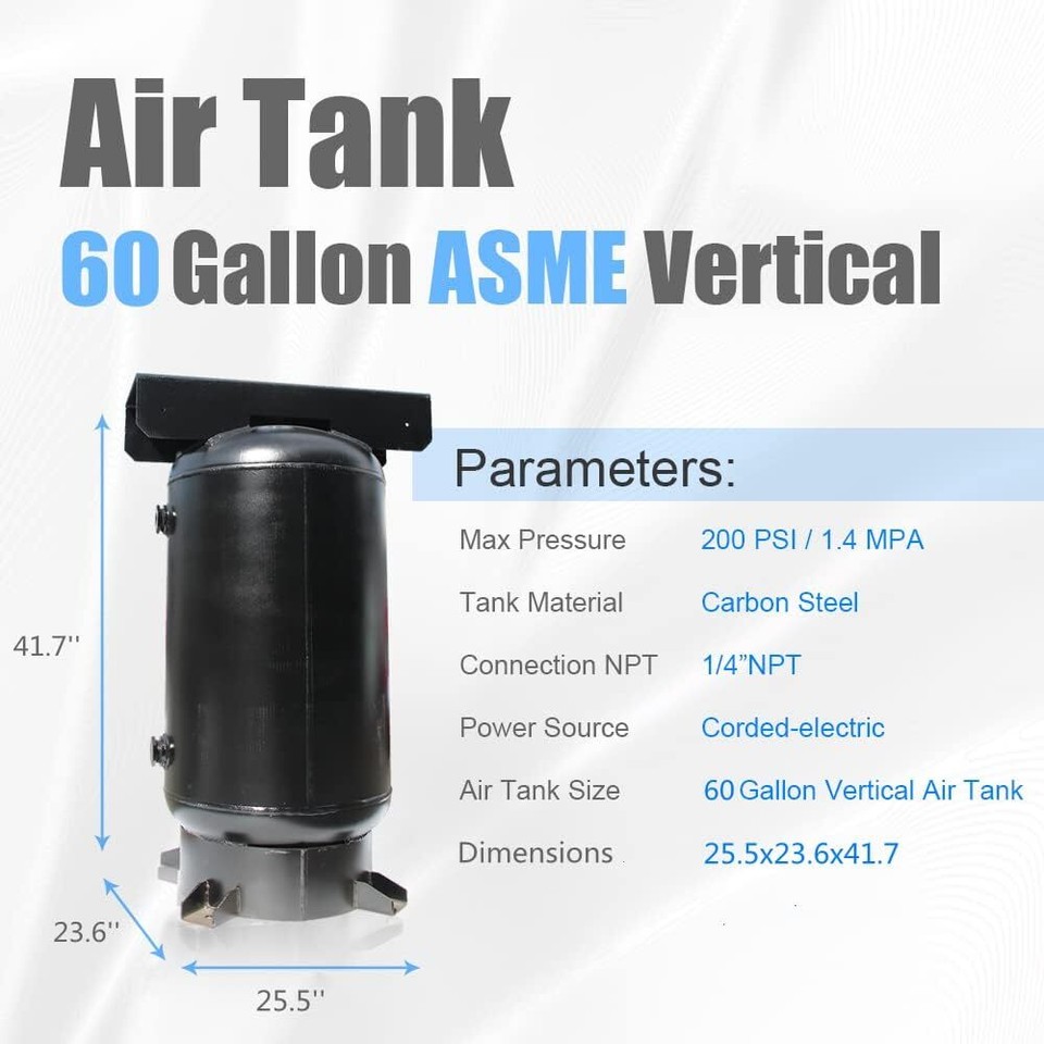 60 Gallon ASME Air Compressor Receiver Vertical Air Tank with Accessary ...