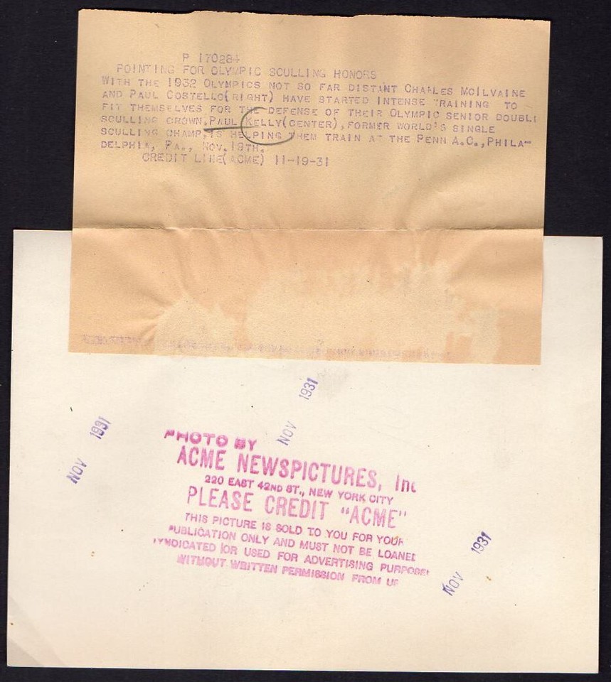 OLYMPIC SCULLERS Jack Kelly Gold Medalist coaches rowing PHILADELPHIA ...