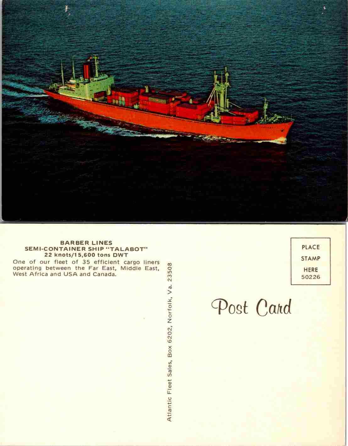 Postcard Barber Lines Semi-Container Ship Talabot | eBay