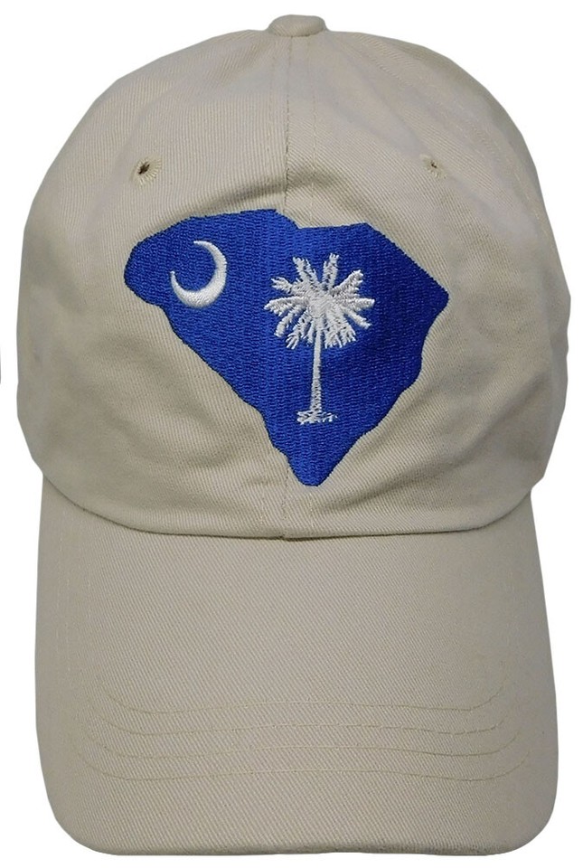 SC South Carolina Khaki Washed With Blue State Map Cotton Embroidered ...