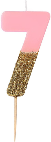 Pink Number 7 Candle with Gold Glitter Premium Quality Cake Topper ...