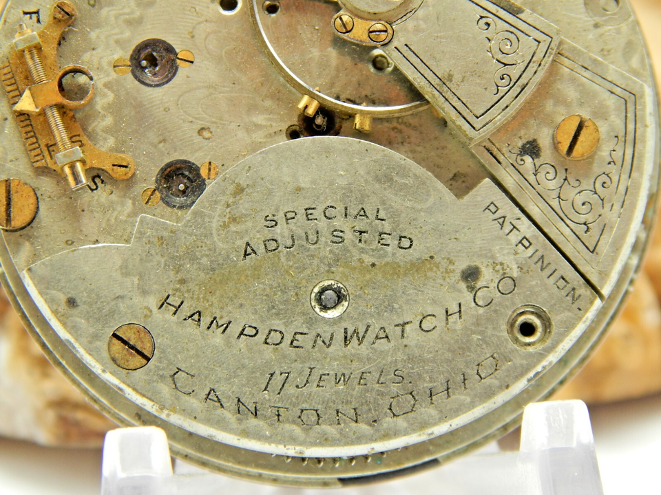 Antique Pocket watch movement Hampden Special Adjusted 18S OF railroad ...