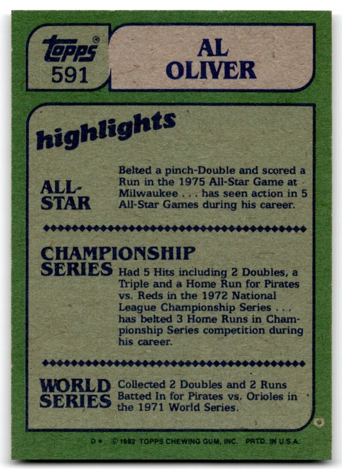1982 Topps Al Oliver Texas Rangers #591 | eBay