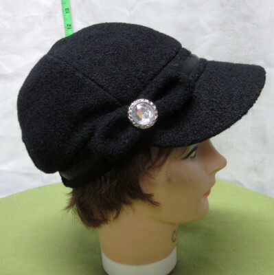 SCALA Vaudeville baseball hat w/ brooch cap Pronto costume jewelry wool ...