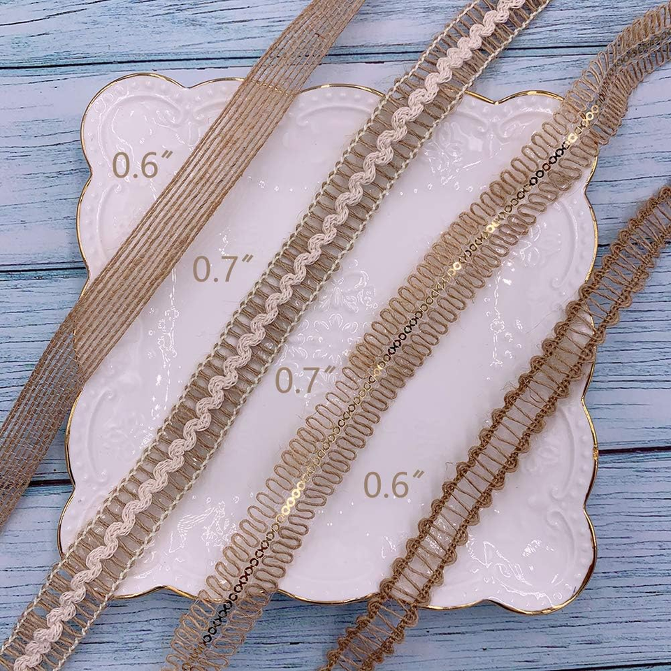 Burlap Ribbons,8 Rolls Burlap Lace Burlap Wedding Ribbon Natural Jute ...