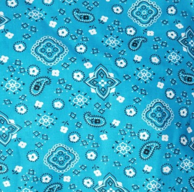 Turquoise Bandana Print Paisley Pattern Polyester Cotton 60" Polycotton ...