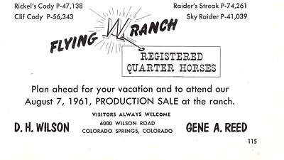 D H Wilson Gene A Reed Flying W Ranch Quarter Horses 5.25" x 3" Vtg Mag ...