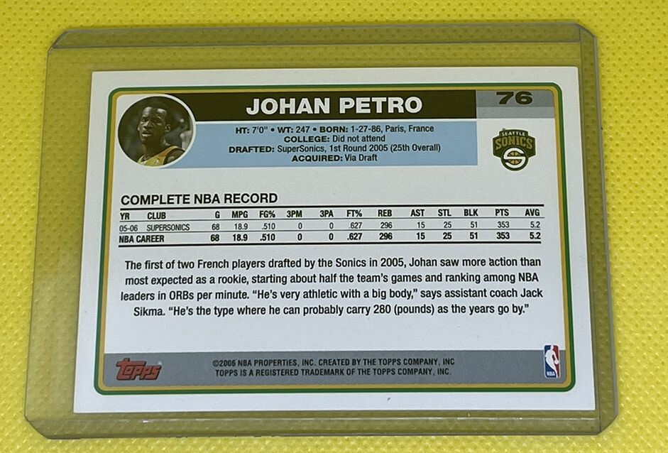 Johan Petro 2006-07 Topps #76 Seattle Supersonics | eBay