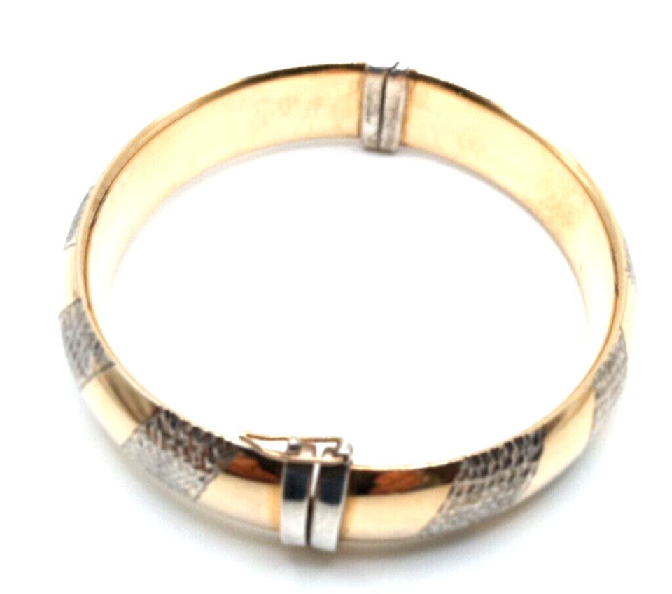 Vintage Sterling 925 1/20 14K GF Two Tone Etched Hinged Bangle Bracelet w Safety | eBay